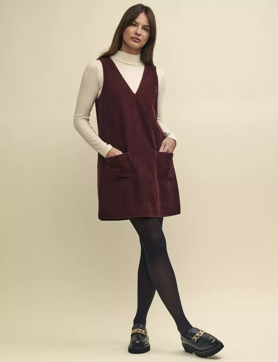 Pockets For Women - Brown Piper Cord Pinny Mini Dress